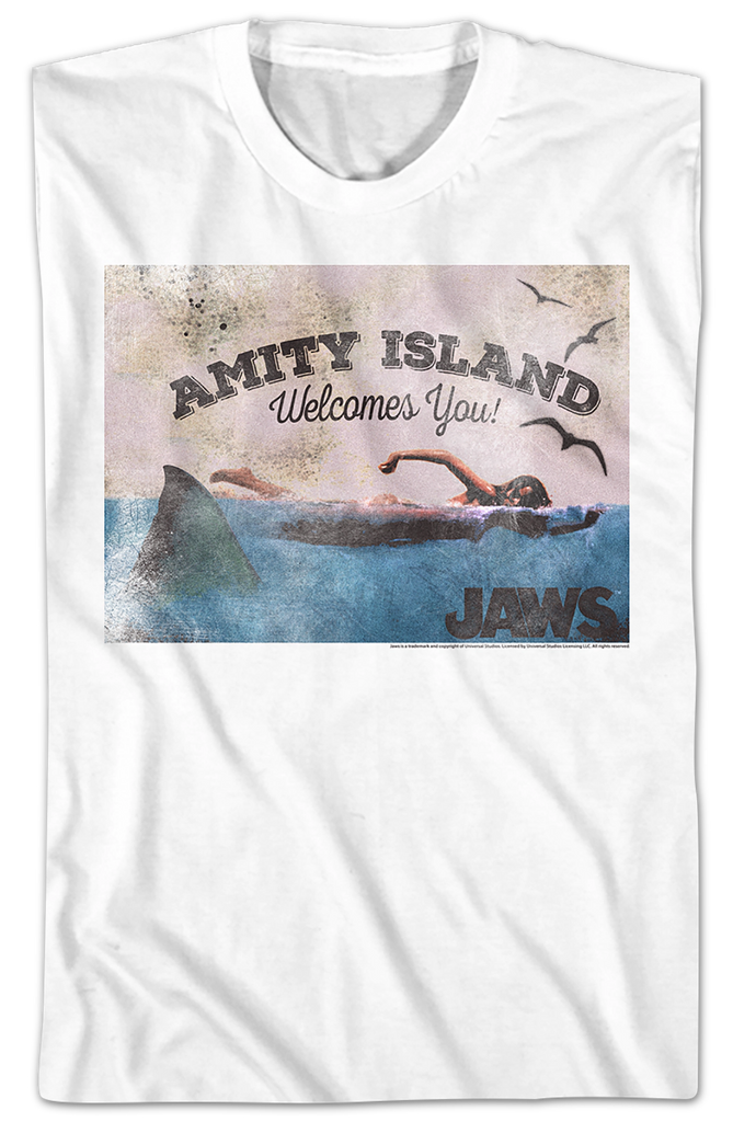 Welcome To Amity Island Postcard Jaws T-Shirt